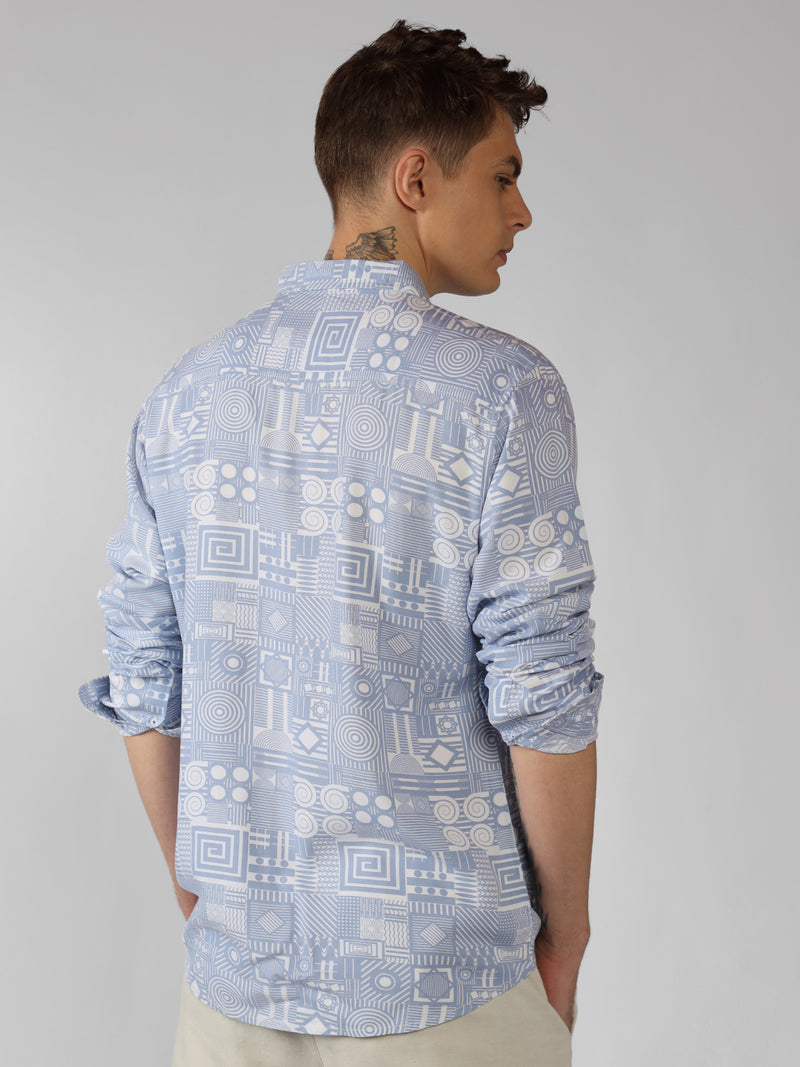 Men's Blue Ethnic Print Spread Collar Long Sleeves Relaxed Fit Casual – DENNIS LINGO