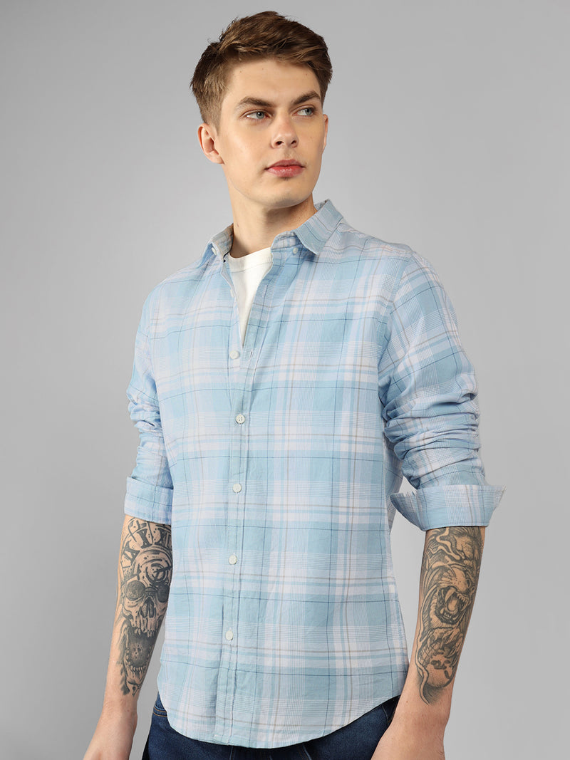 Men's Blue Checks Button Down Collar Full sleeve Regular Fit Shirt ...