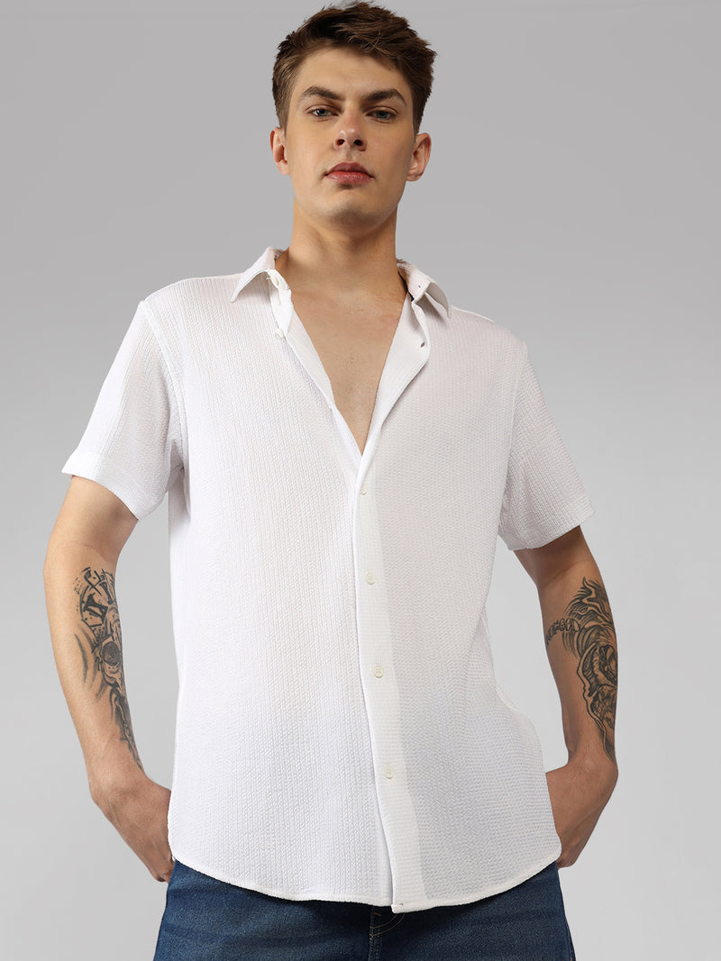 Men's White Solid Spread Collar Half Sleeves Casual Shirt – DENNIS LINGO