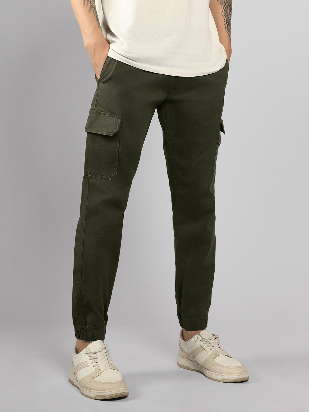 Men's Olive Solid Slim Fit Cargo Jogger – DENNIS LINGO