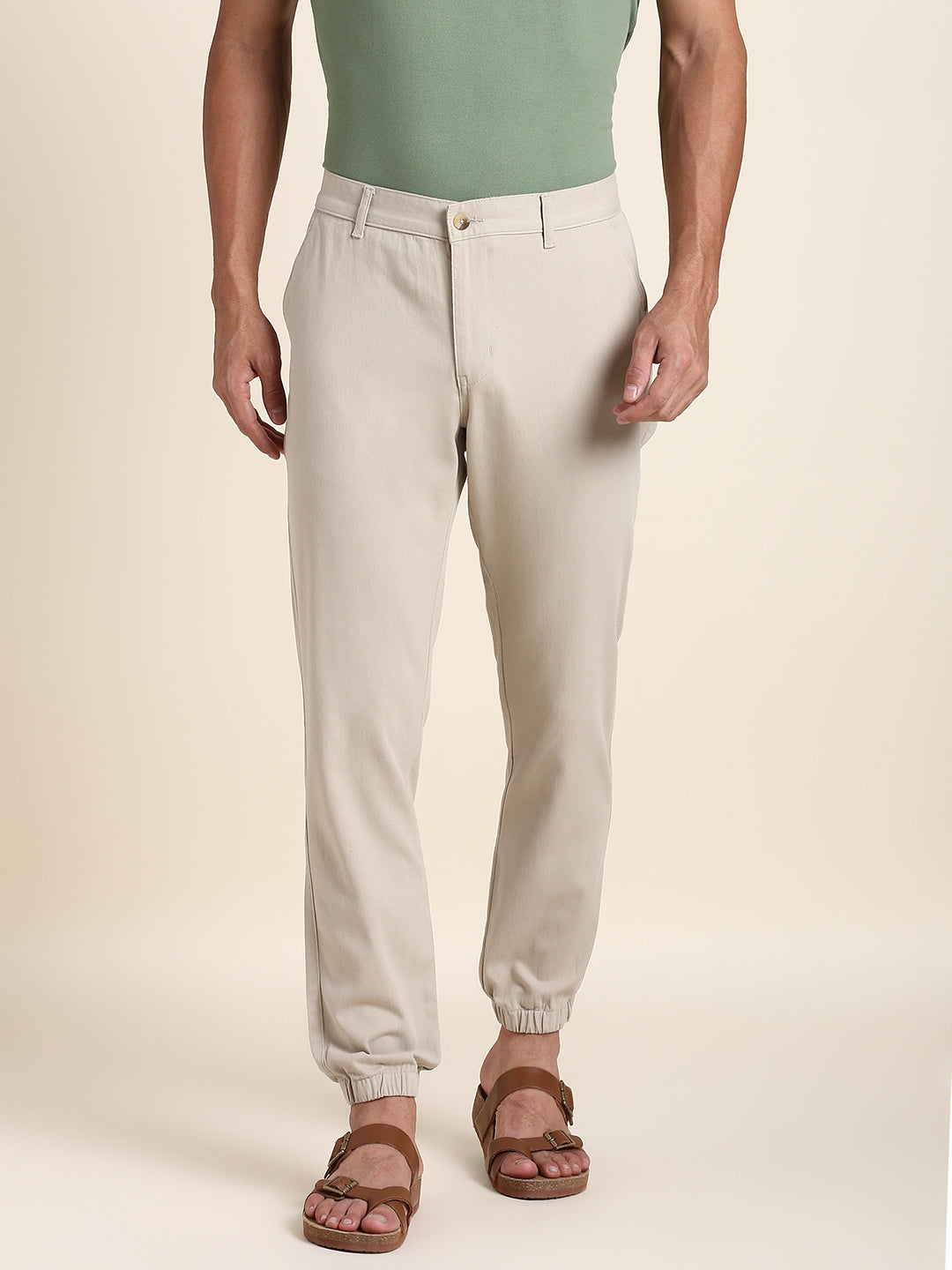 Men's Beige Joggers Comfortable Bottomwear With Smart Casual Look ...